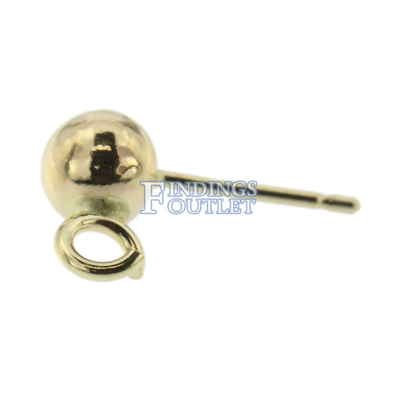 14k Yellow Gold Round Ball W/ Loop Stud Earring Mounting Setting Push ...