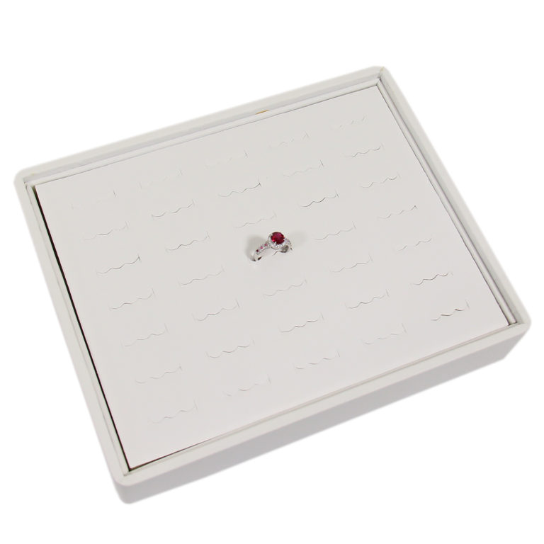White Faux Leather 35 Slot Ring Jewelry Display Holder Small Showcase ...